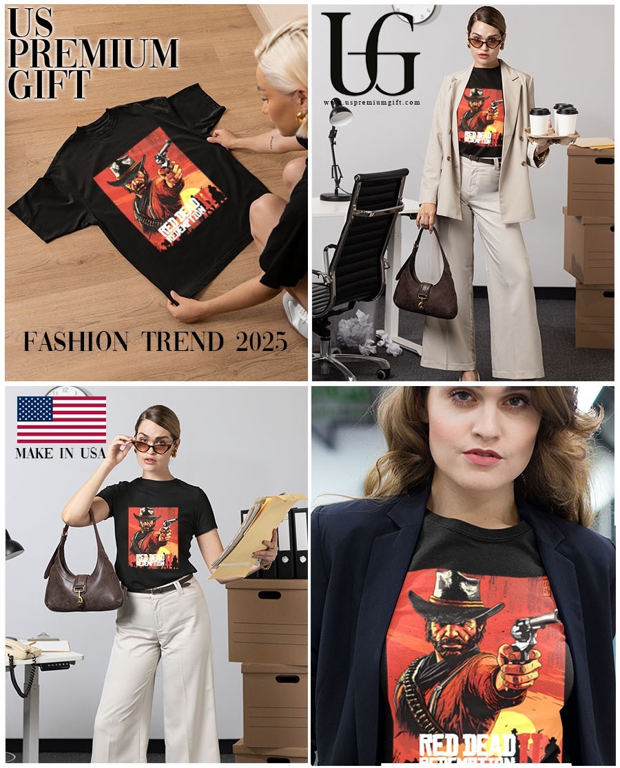 Tranh Arthur Morgan holding revolver red dead redemption shirt.png ...